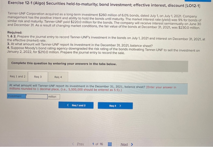 Solved Exercise 12-1 (Algo) Securities held-to-maturity; | Chegg.com