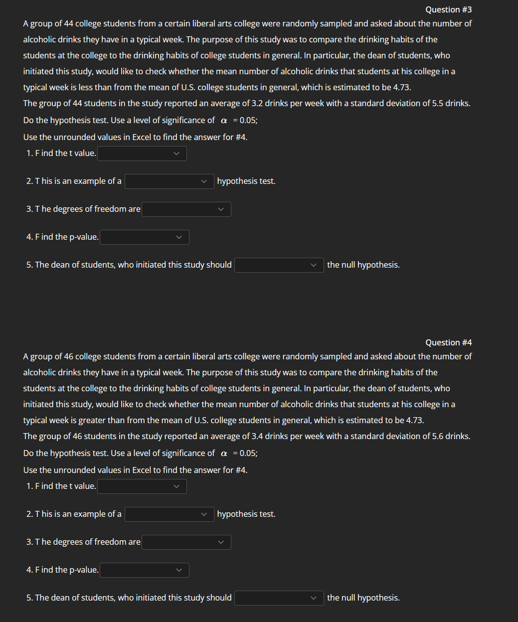 Solved Question #3A group of 44 ﻿college students from a | Chegg.com