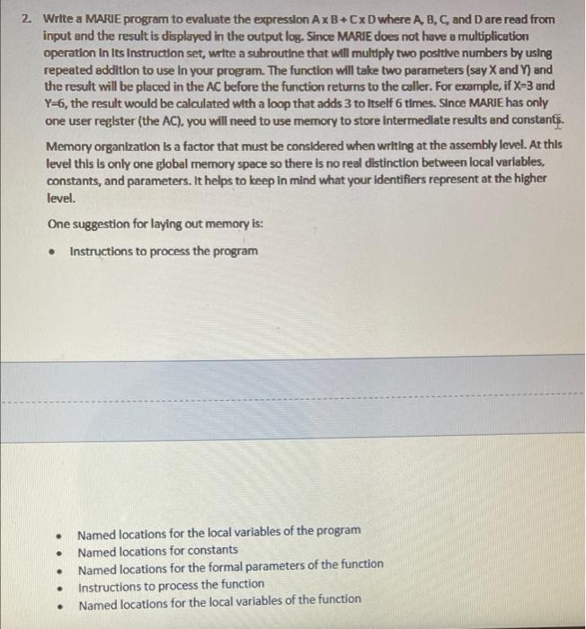 Solved 2. Write a MARIE program to evaluate the expression | Chegg.com