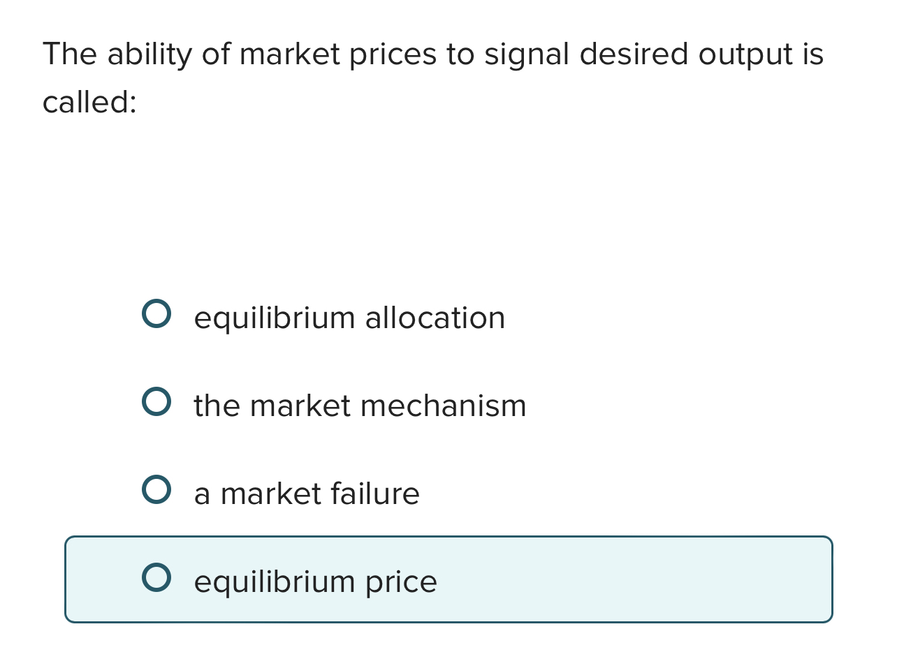 Solved The ability of market prices to signal desired output | Chegg.com