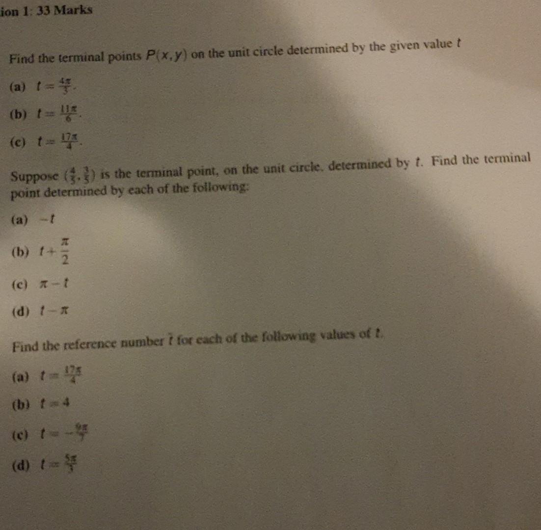 [Solved]: Find the terminal points ( P(x, y) ) o