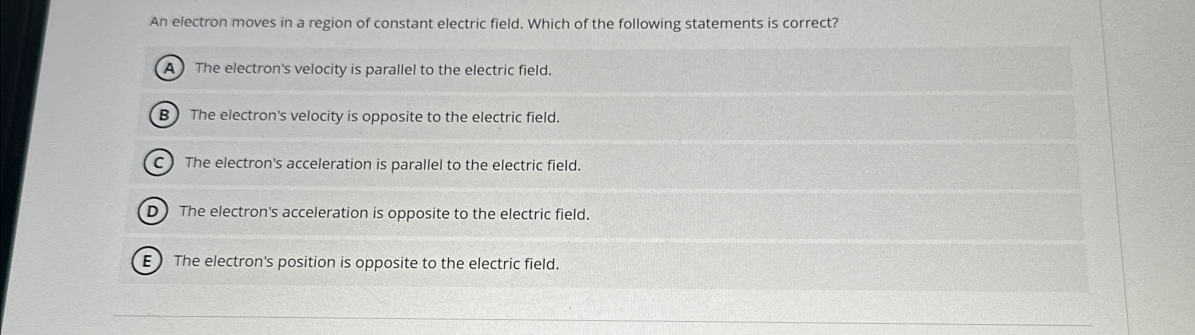 Solved An electron moves in a region of constant electric | Chegg.com