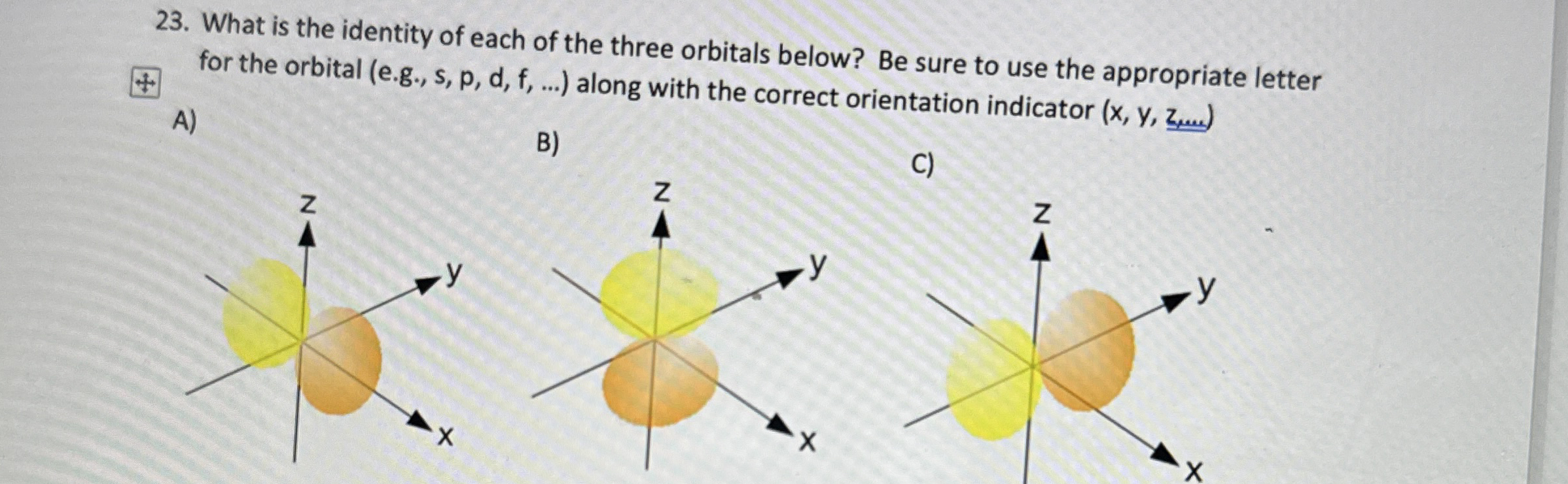 Solved What is the identity of each of the three orbitals | Chegg.com