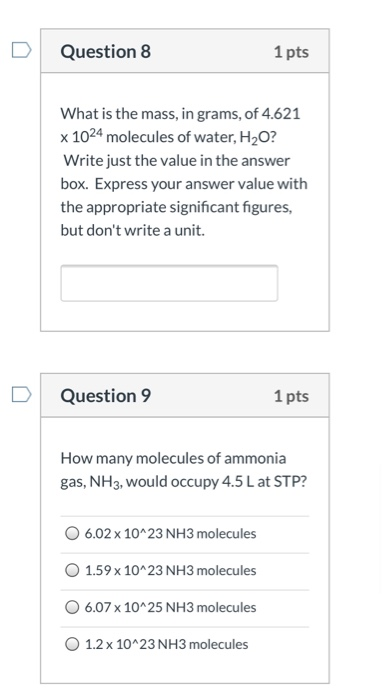 Solved ng Question 8 1 pts What is the mass, in grams, of | Chegg.com