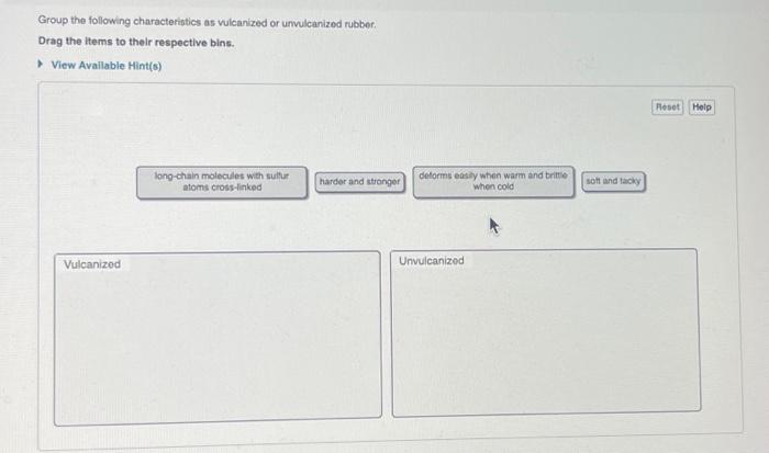 Solved Group the following characteristics as vulcanized or | Chegg.com