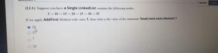 Solved 1 points (LLI): Suppose you have a Single LinkedList | Chegg.com