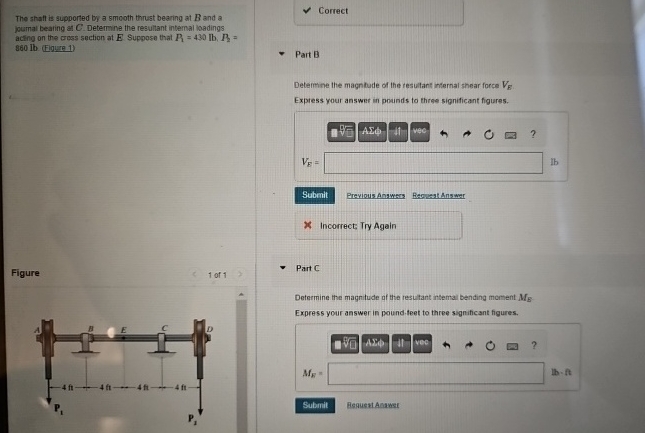 Solved The shaft is supported by a smooth thrust bearing at | Chegg.com