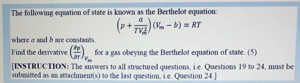 Solved The following equation of state is known as the | Chegg.com