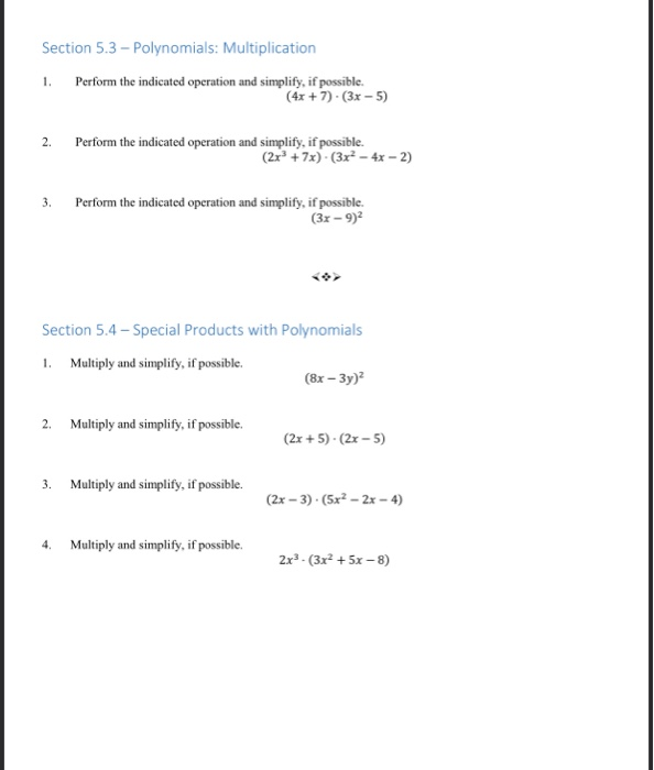 Solved Section 5.3 - Polynomials: Multiplication Perform the | Chegg.com