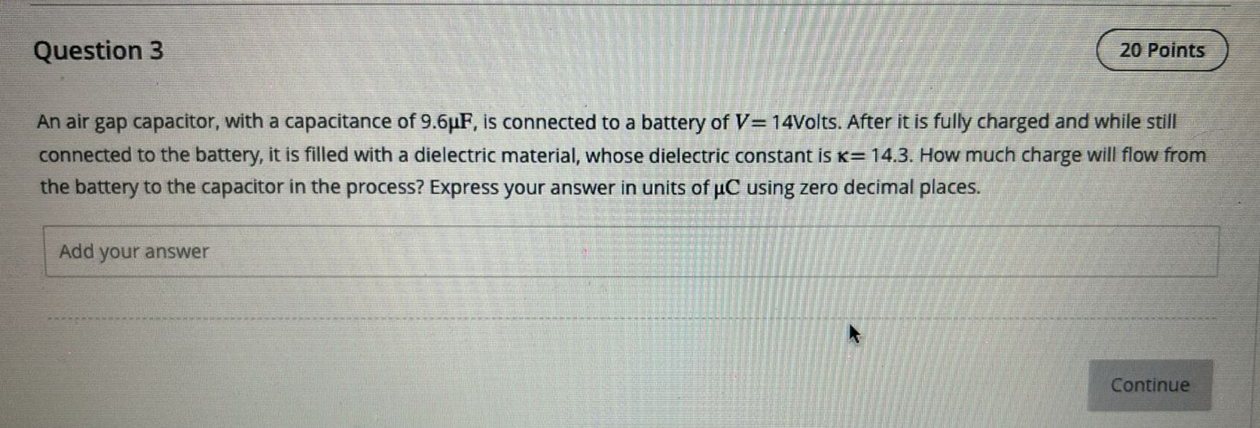 Solved Question 3An air gap capacitor, with a capacitance of | Chegg.com