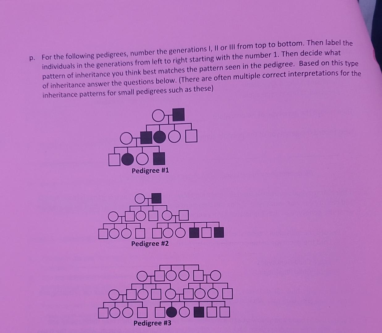 Solved p. For the following pedigrees, number the | Chegg.com