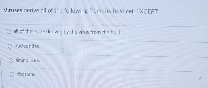 Solved Viruses derive all of the following from the host | Chegg.com