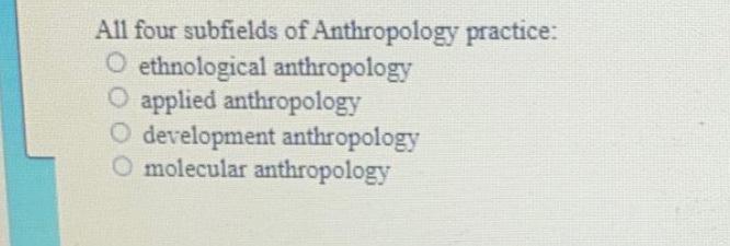All four subfields of Anthropology practice: | Chegg.com