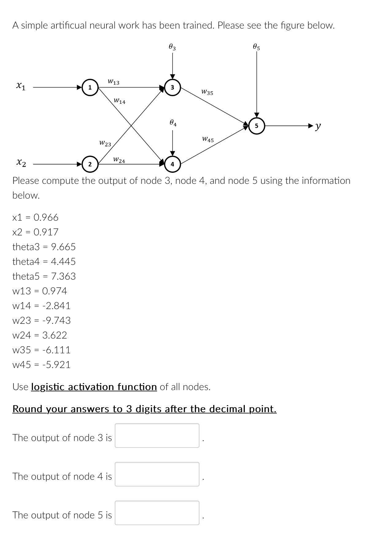 Solved Use Excel For The Calculation A Simple Artificual 7512