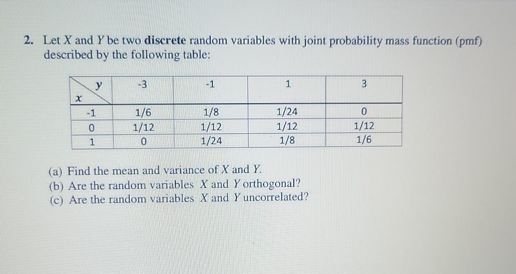 Solved 2. Let X and Y be two discrete random variables with | Chegg.com