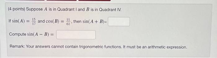 Solved (3 points) Find the cosine of each of the following | Chegg.com