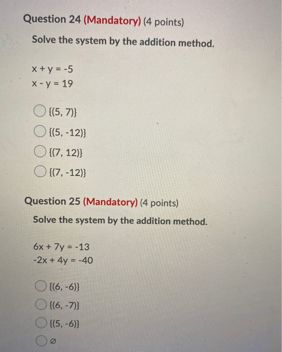 Solved Question 24 (Mandatory) (4 points) Solve the system | Chegg.com