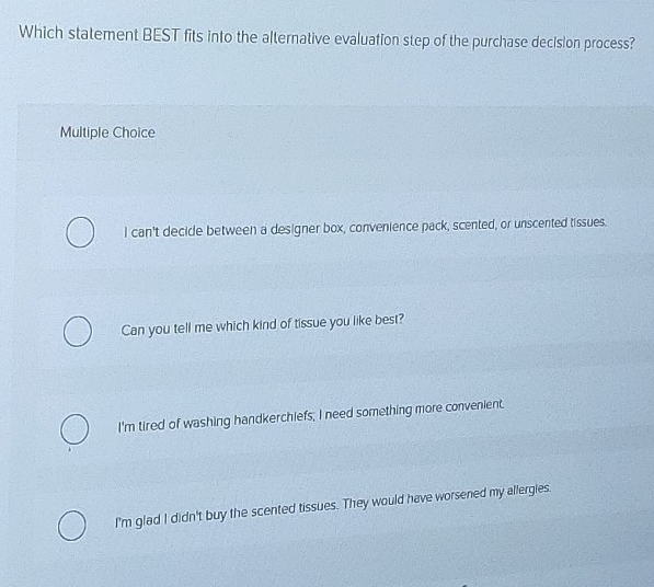 Solved Which statement BEST fits into the alternative | Chegg.com