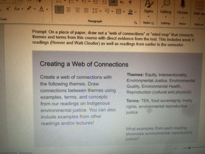 Solved Prompt: On a piece of paper, draw out a "web of | Chegg.com