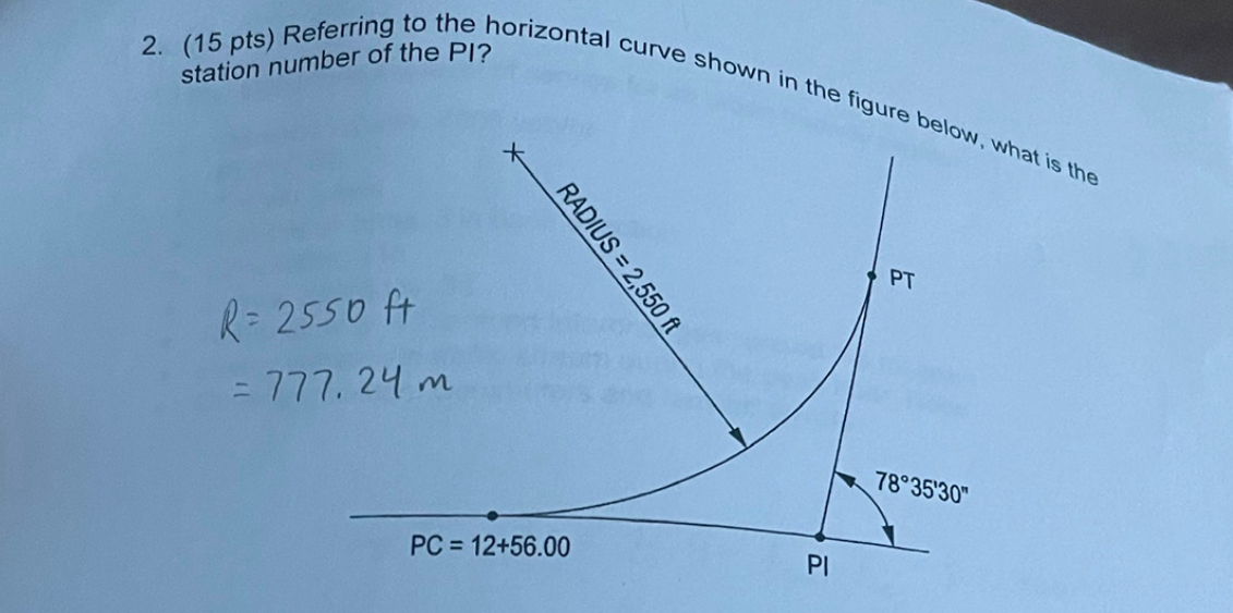 Solved (15 ﻿pts) ﻿Referring to the horizontal curve shown in | Chegg.com