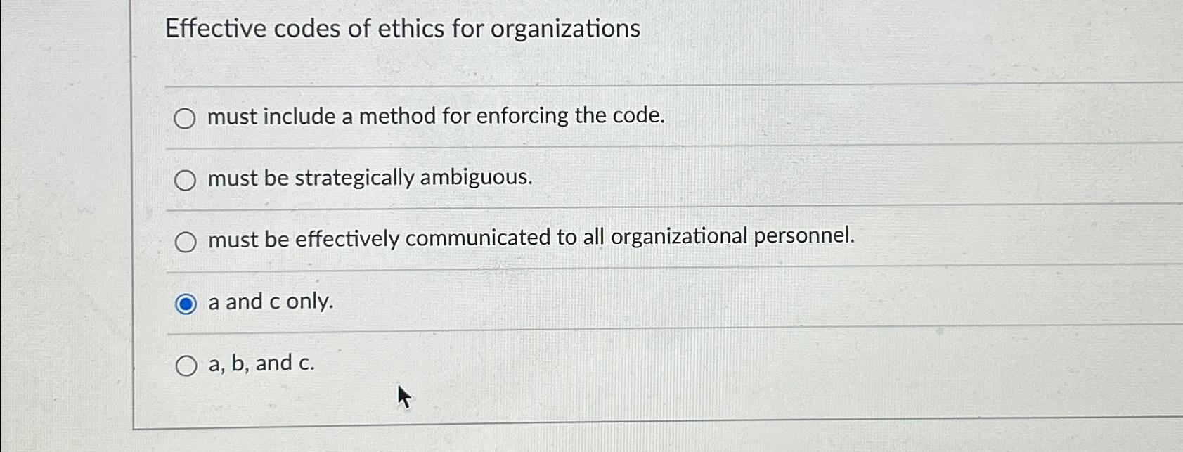 Solved Effective codes of ethics for organizationsmust | Chegg.com