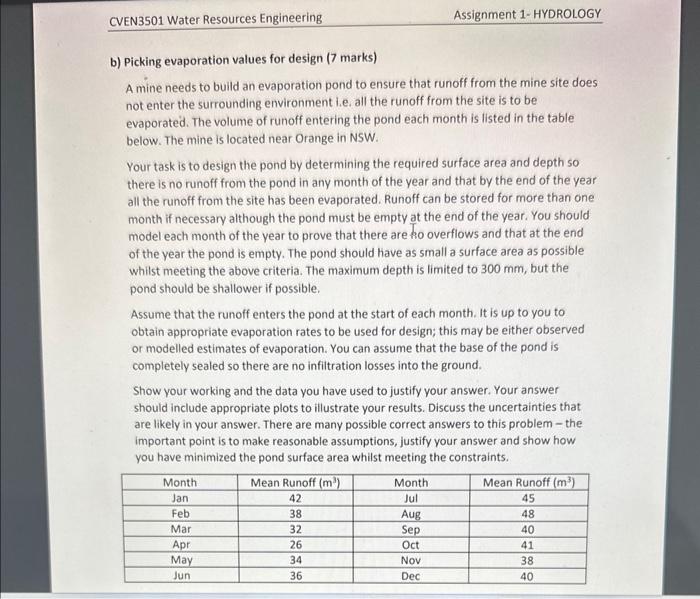 Solved b) Picking evaporation values for design (7 marks) A | Chegg.com