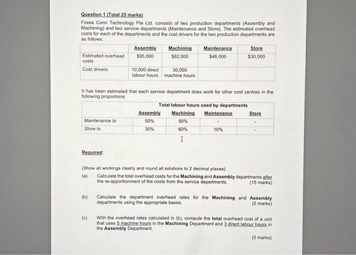 Solved Question 1 (Total 25 marks) Foxes Conn Technology Ple | Chegg.com