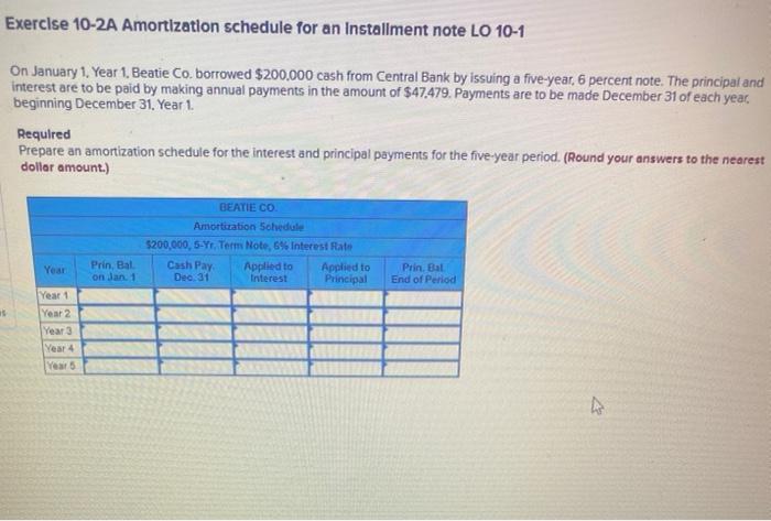Solved Exercise 10-2A Amortization schedule for an | Chegg.com