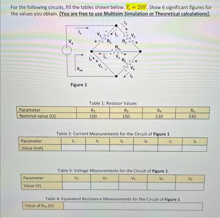 Solved For the following circuits, fill the tables shown | Chegg.com