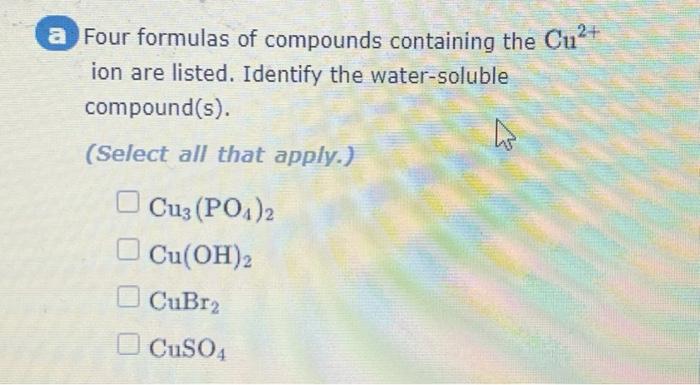 Solved Four formulas of compounds containing the Cu2+ ion | Chegg.com