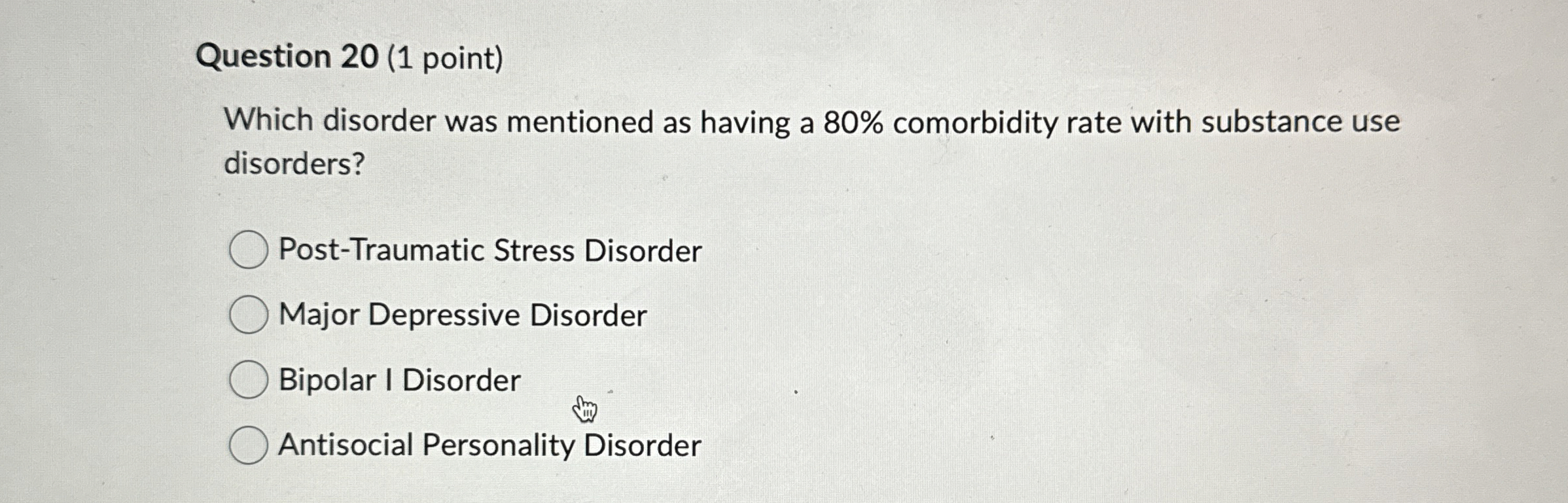 High Quality SOLUTION Question 20 (1 point)Which disorder was ... High Quality SOLUTION Question 20 (1 point)Which disorder was ...