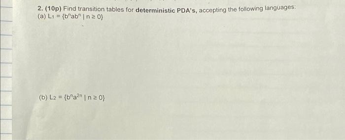 Solved 2. (10p) Find transition tables for deterministic | Chegg.com