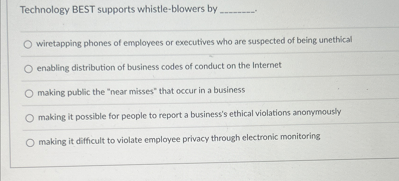 Solved Technology BEST supports whistle-blowers by | Chegg.com