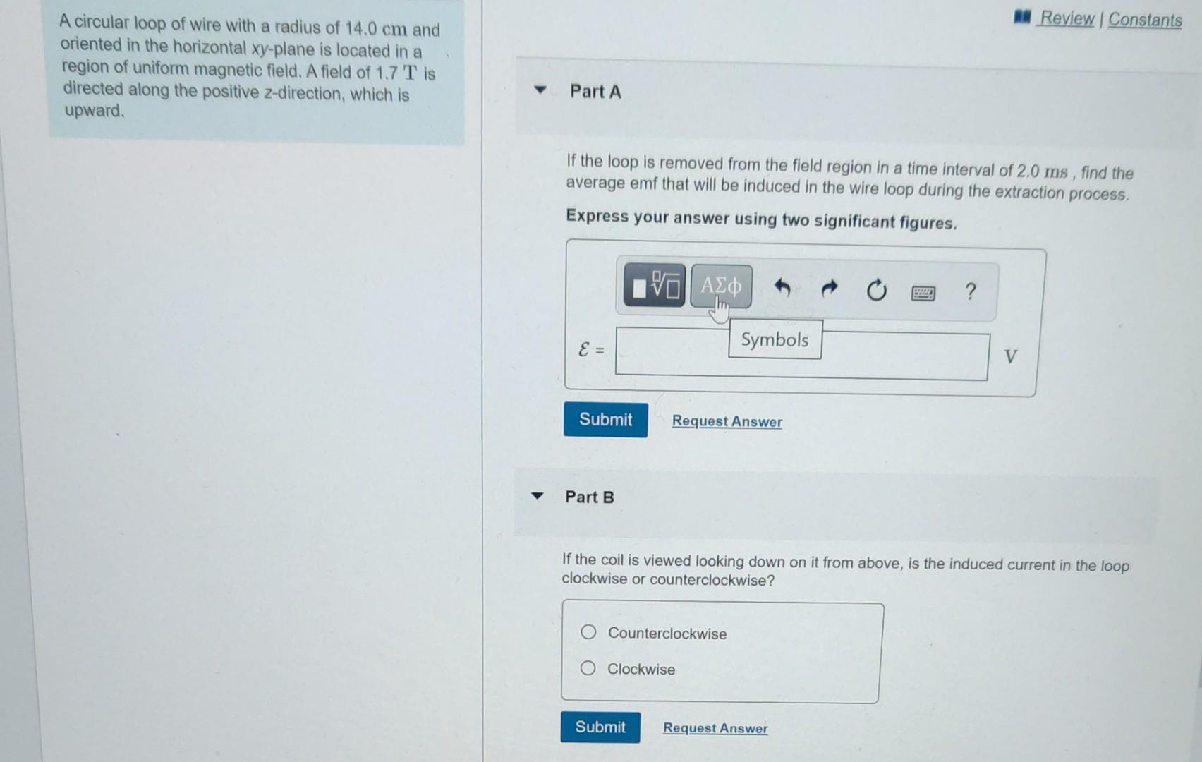 Solved I Review Constants A circular loop of wire with a | Chegg.com