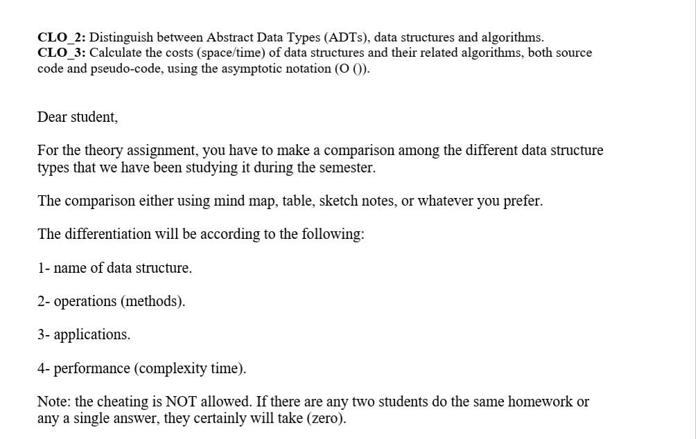 Solved CLO_2: Distinguish between Abstract Data Types | Chegg.com