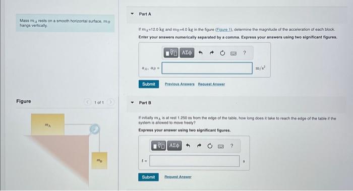 Solved Mass mA rests on a smooth horizontal surtace. mn | Chegg.com