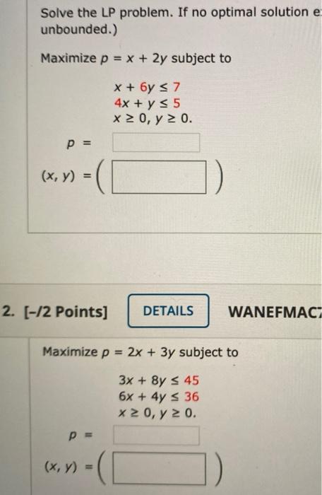 Solved Solve the LP problem. If no optimal solution e | Chegg.com