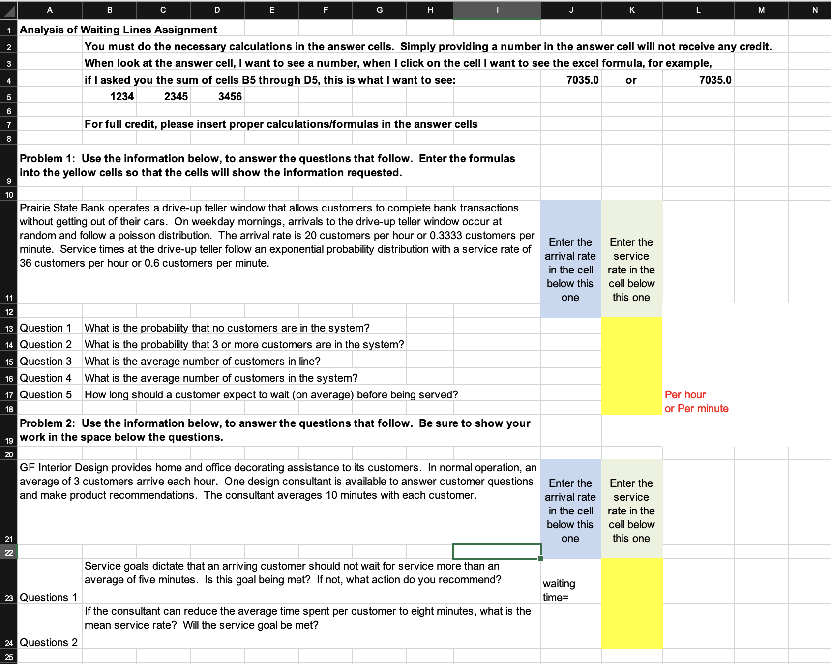 Solved Please show ALL work in EXCEL. Use excel formulas | Chegg.com