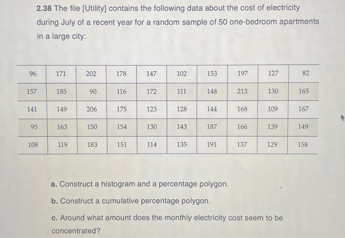 Solved 2.38 The file [Utility] contains the following data | Chegg.com