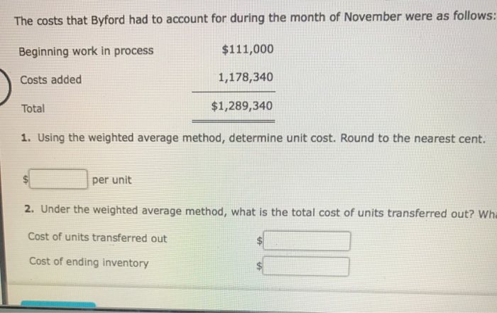 Solved Weighted Average Method, Unit Costs, Valuing | Chegg.com