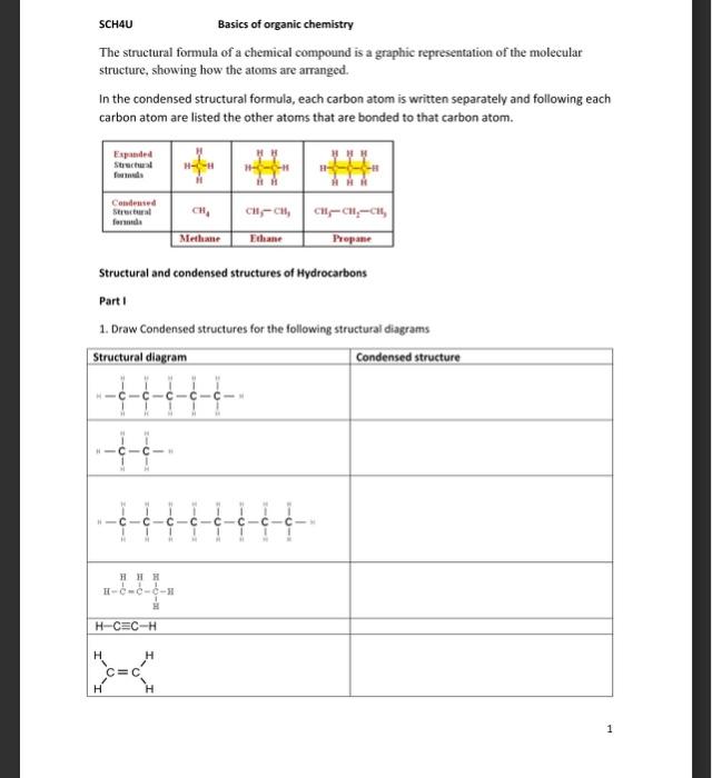 Solved SCH4U Basics of organic chemistry The structural | Chegg.com