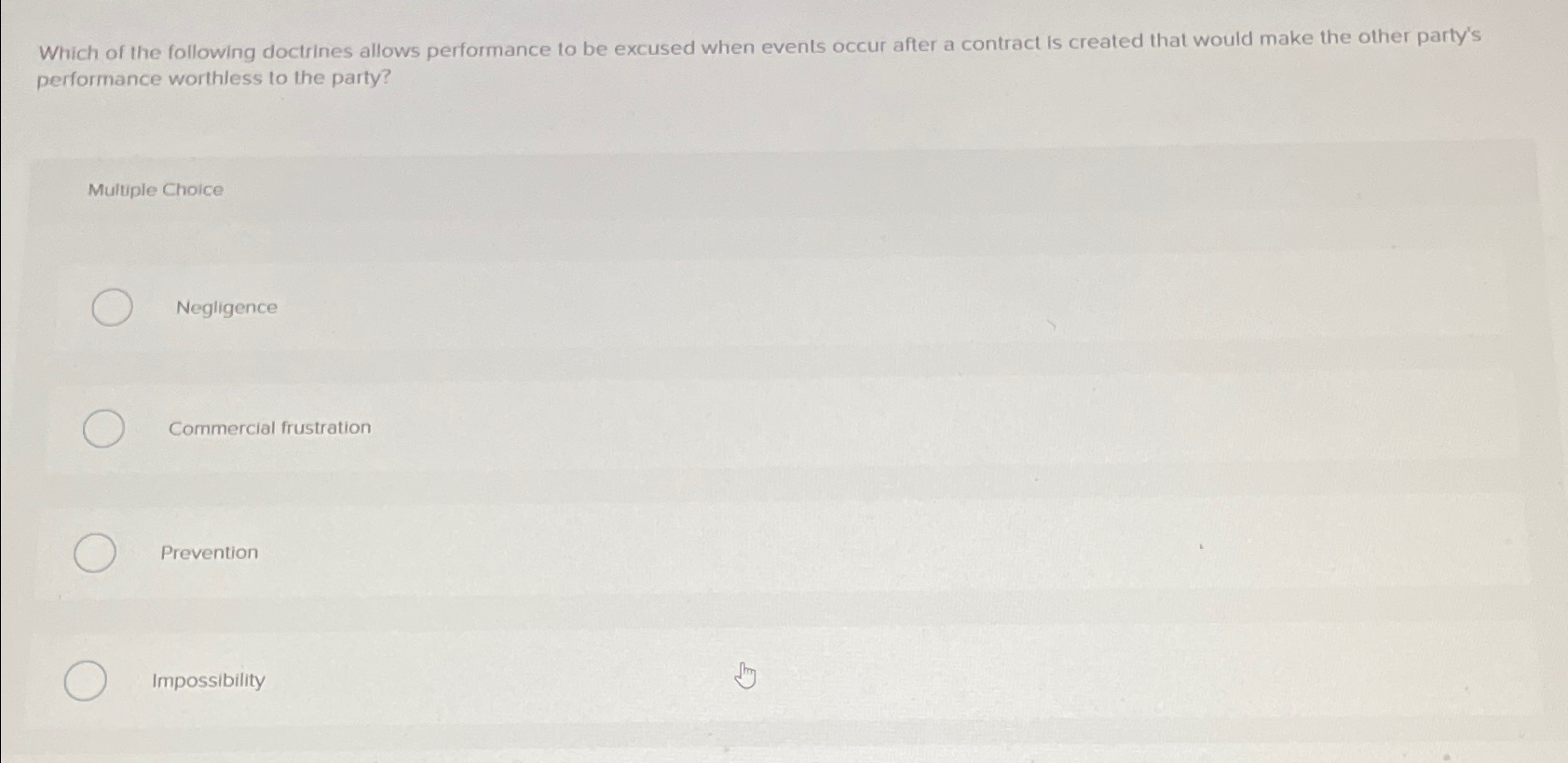 Solved Which of the following doctrines allows performance | Chegg.com