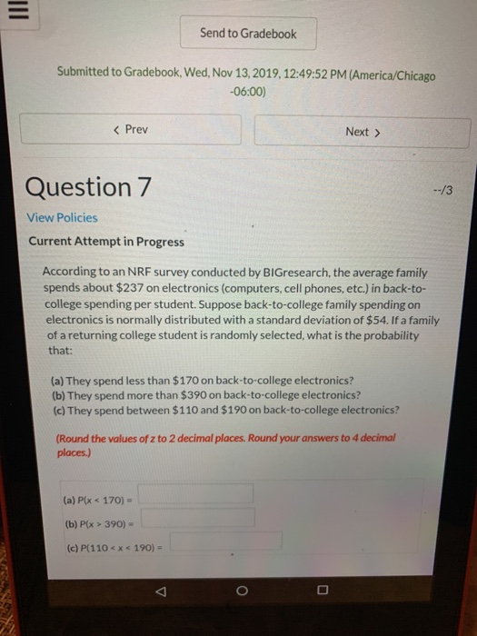 Solved Send to Gradebook Submitted to Gradebook, Wed, Nov | Chegg.com