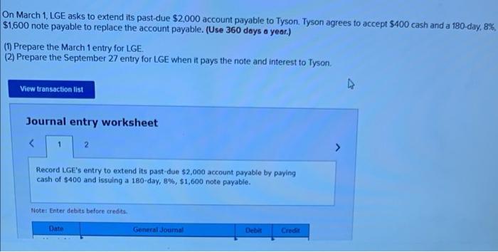Solved On March 1, LGE asks to extend its past-due $2,000 | Chegg.com