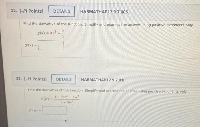 Solved Find the derivative of the function. Simplify and | Chegg.com