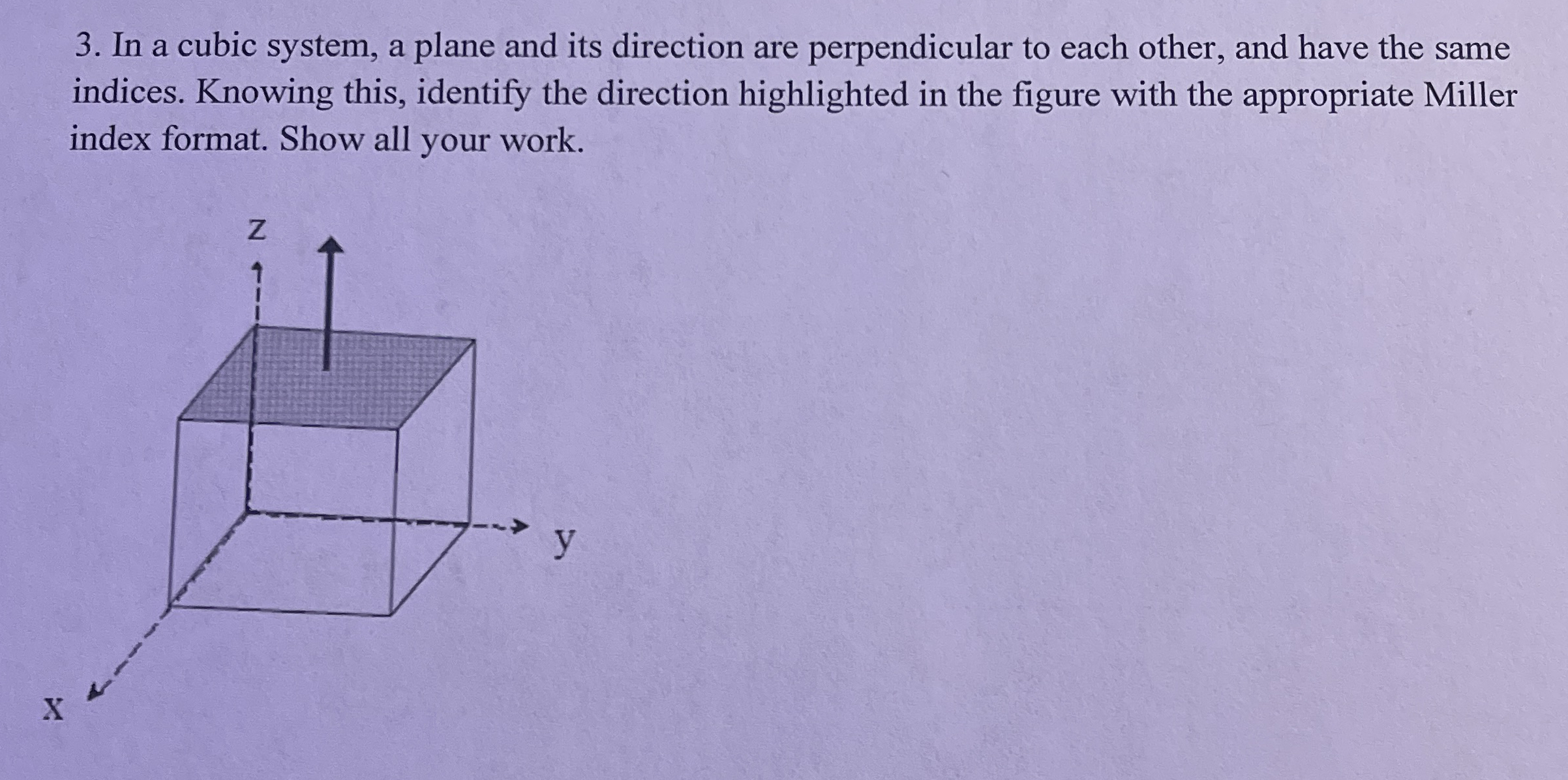 Solved In a cubic system, a plane and its direction are | Chegg.com