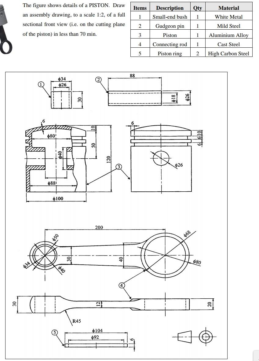Solved Draw: 1.a fully assembled sectioned front view 2.a | Chegg.com