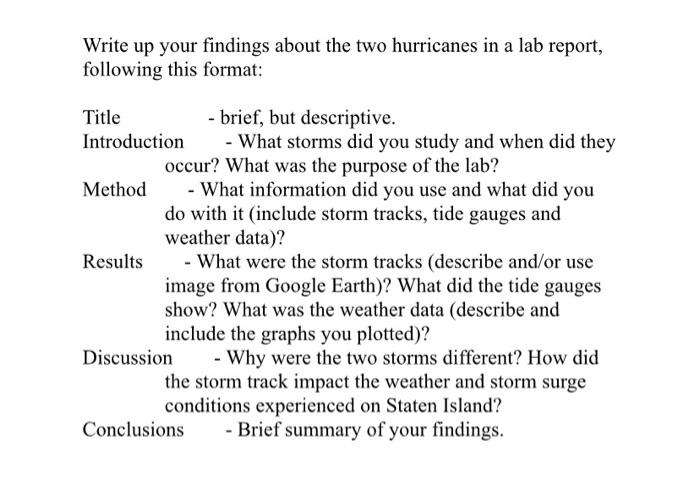Solved Write up your findings about the two hurricanes in a | Chegg.com