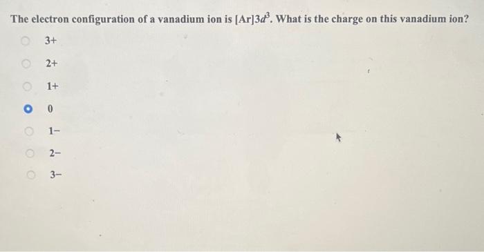 Solved The electron configuration of a vanadium ion is | Chegg.com