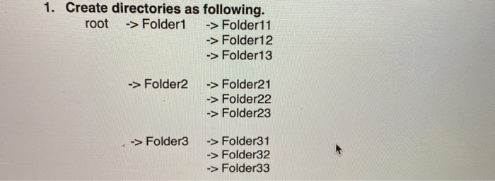 Solved 1. Create directories as following. root -> Folder1 | Chegg.com